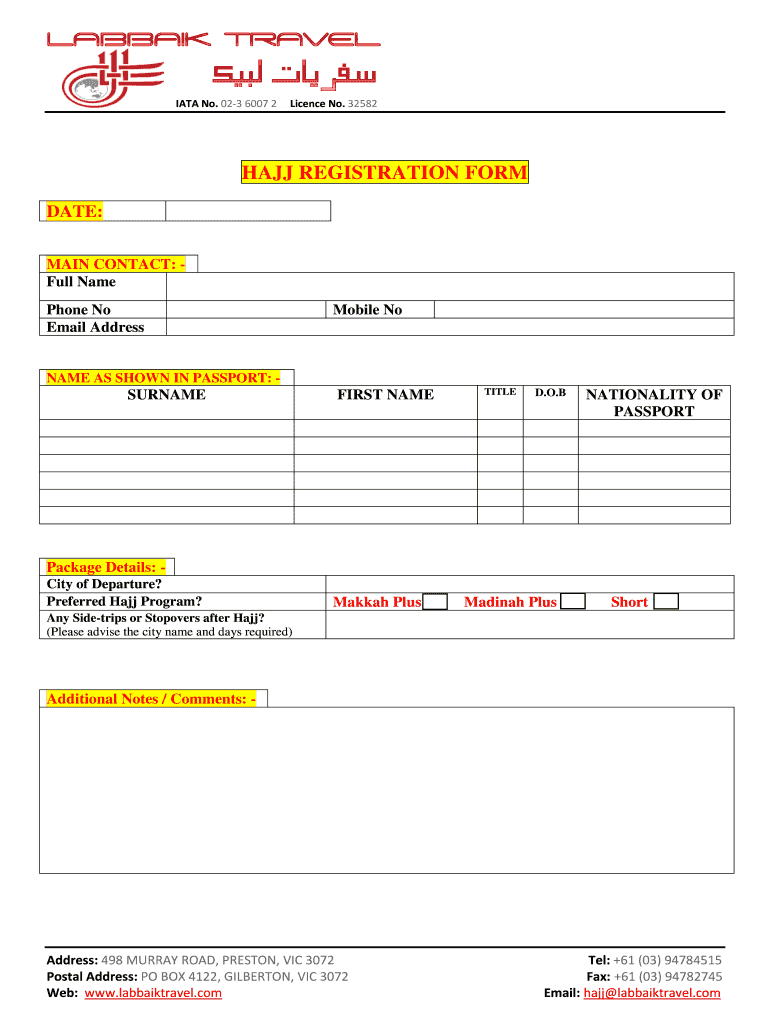 Fillable Online HAJJ REGISTRATION FORM - blabbaiktravelbbcomb Fax Email ...