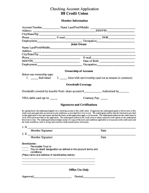 Fillable Online Checking Account Application IH Credit Union Fax Email Print - pdfFiller