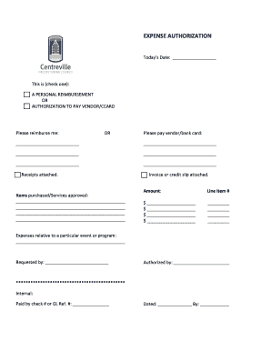 Fillable Online EXPENSE AUTHORIZATION - Centreville Presbyterian Church ...