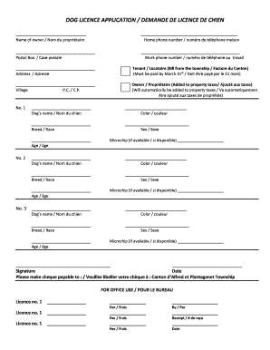 Fillable Online DOG LICENCE APPLICATION DEMANDE DE LICENCE DE CHIEN Fax ...