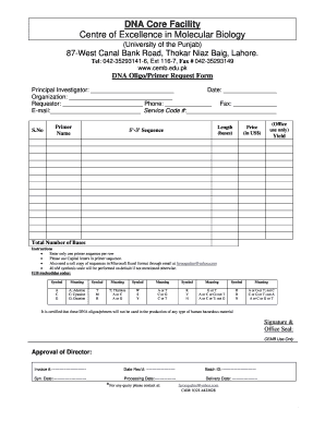 Fillable Online camb edu Tel Fax wwwcembedupk DNA OligoPrimer Request ...