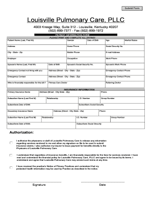 Fillable Online Submit Form Louisville Pulmonary Care, PLLC 4003 Kresge ...