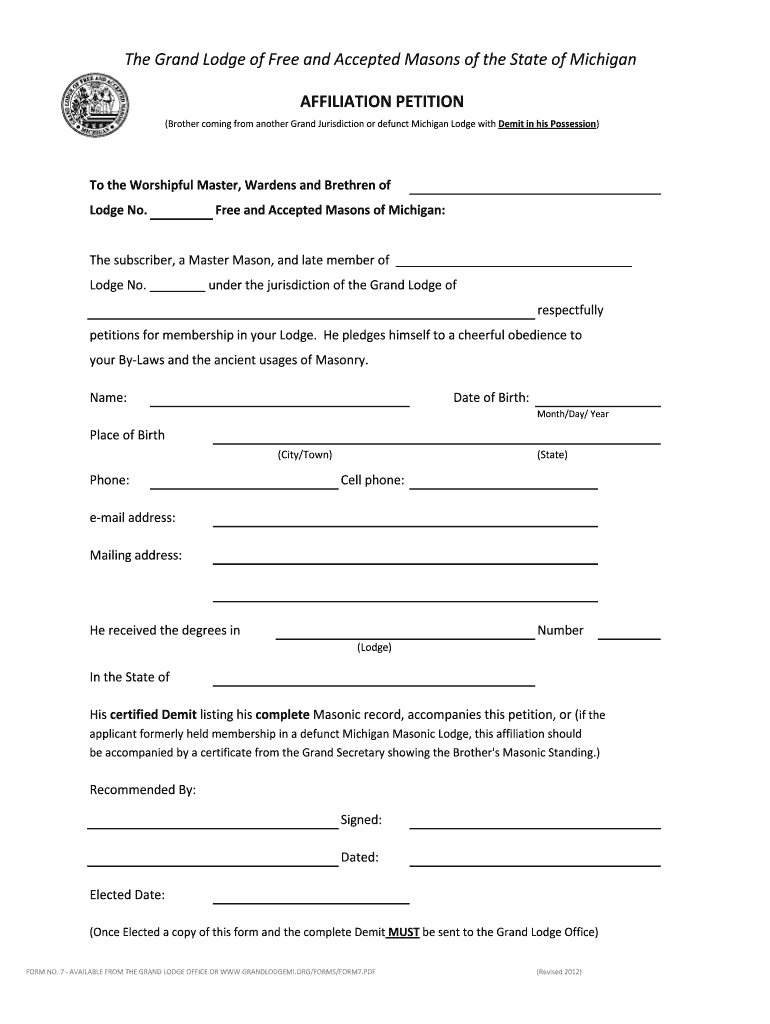 Fillable Online grandlodgemi print The Grand Lodge of Free and Accepted ...