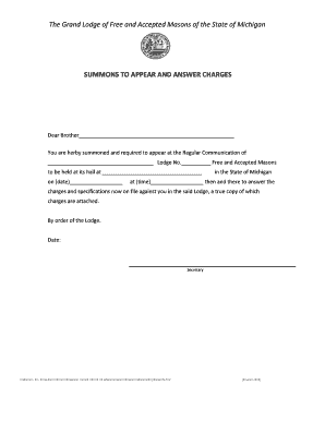 Fillable Online grandlodgemi SUMMONS TO APPEAR AND ANSWER CHARGES Fax ...