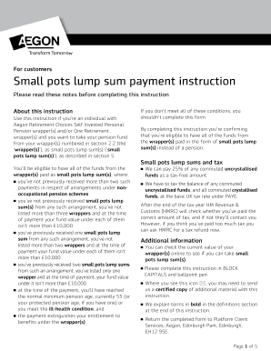 Fillable Online retiready co For customers Small pots lump sum payment ...