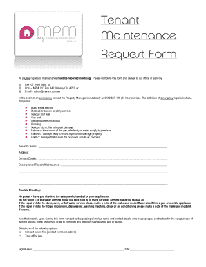 Fillable Online Tenant Maintenance Request Form - bmpmrebbcombau Fax ...