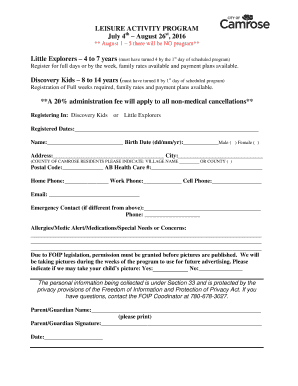 Fillable Online Leisure activity program - City of Camrose Fax Email Print - pdfFiller