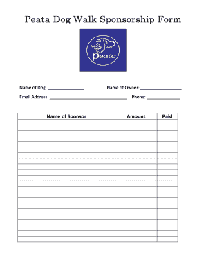 Fillable Online peata BPeatab Dog Walk Sponsorship Form - peata Fax ...