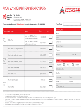 Fillable Online abf ACBW 2015 HOBART REGISTRATION FORM Fax Email Print ...