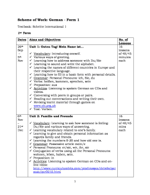 Fillable Online stjosephblata edu Scheme of Work German - Form 1 ...