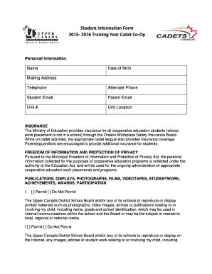Fillable Online 832aircadets Student Information Form 2015- 2016 ...