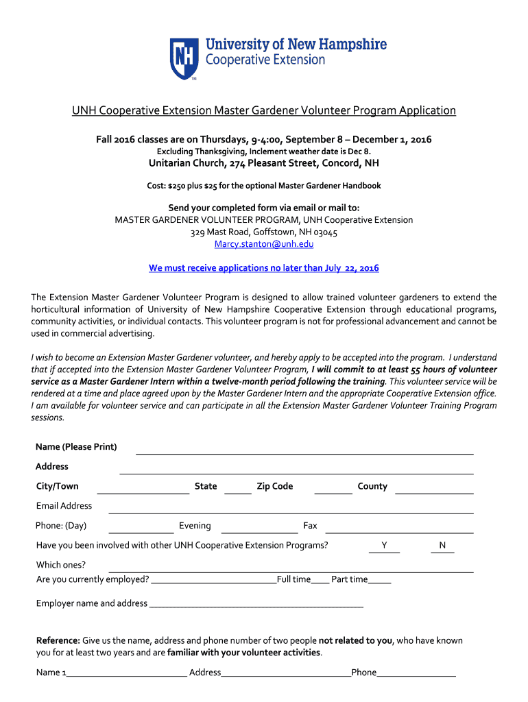Fillable Online extension unh 2004 Master Gardener bApplicationb ...