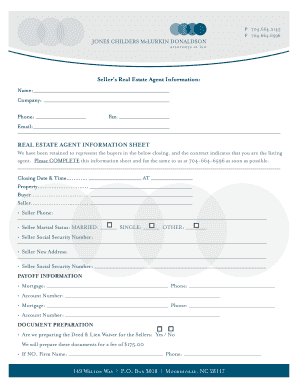 Fillable Online Sellers Real Estate Agent Information - bjcmdlawbbcomb ...