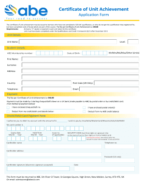 Fillable Online BCertificateb of Unit Achievement Form b2016b - Abe Fax ...
