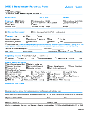 Fillable Online DME & Respiratory REFERRAL FORM Fax Email Print - pdfFiller