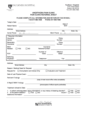 Fillable Online Anesthesia pain clinic pain clinic referral sheet - New ...
