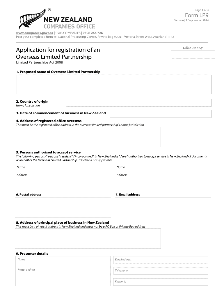 Fillable Online BFormb LP9 - Application for registration of an bb - Businessgovtnz Fax Email ...