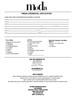 Fillable Online PRESS CREDENTIAL APPLICATION Fax Email Print - pdfFiller