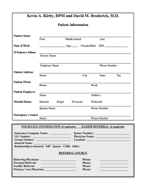 Fillable Online New Patient Registration Form - Kevin Kirby DPM Fax ...