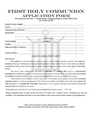 Fillable Online stlawrenceandstpaul co First Holy Communion Application ...