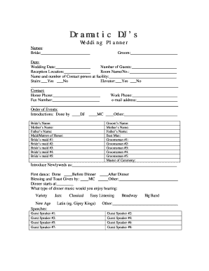 Fillable Online Dramatic DJ's Wedding Planner - Dramatic DJs Fax Email ...