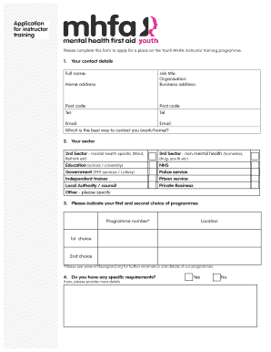 Fillable Online mhfaengland Application for instructor training - MHFA ...