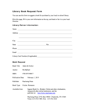 Fillable Online Library Book Request Form - bpearlsongbbcomb Fax Email ...