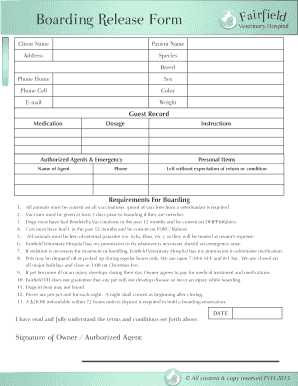 Fillable Online Boarding Release Form - fairfieldvetcom Fax Email Print ...