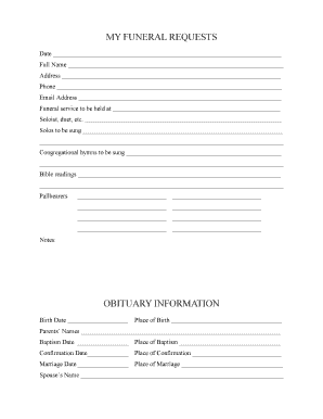 Fillable Online zlcw MY FUNERAL REQUESTS Fax Email Print - pdfFiller