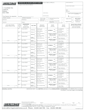 Fillable Online WINDOW amp DOOR ORDER FORM Customer Reference Customer ...