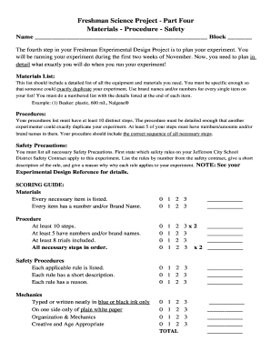 Fillable Online Freshman Science Project - Part Four Materials ...