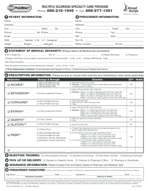 Fillable Online MULTIPLE SCLEROSIS SPECIALTY CARE PROGRAM Phone 888-216 Fax Email Print - pdfFiller