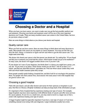 Fillable Online documents cancer Choosing a Doctor and a Hospital - The ...