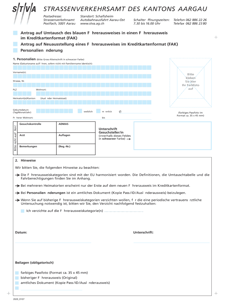 Strassenverkehrsamt Aargau - Online ausfüllen, ausdrucken, ausfüllbar ...