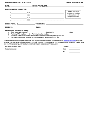Fillable Online Check Request Form - Summit PTA - About Fax Email Print ...