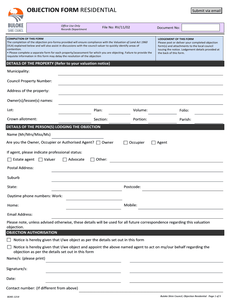 Fillable Online Bobjection formb residential - Buloke Shire Council Fax ...