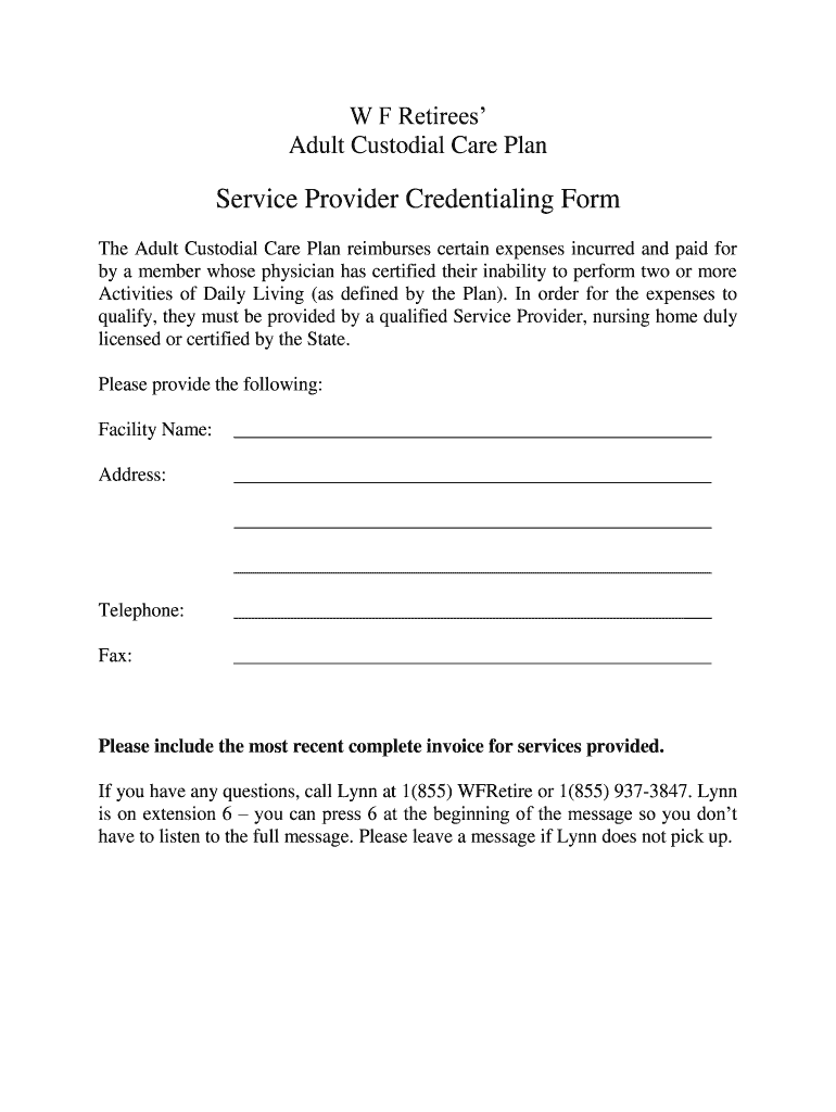 Fillable Online Service Provider Credentialing Form - bwfretireesb Fax ...