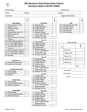 Fillable Online MID MICHIGAN OPEN HORSE SHOW CIRCUIT Rainbow Riders ...