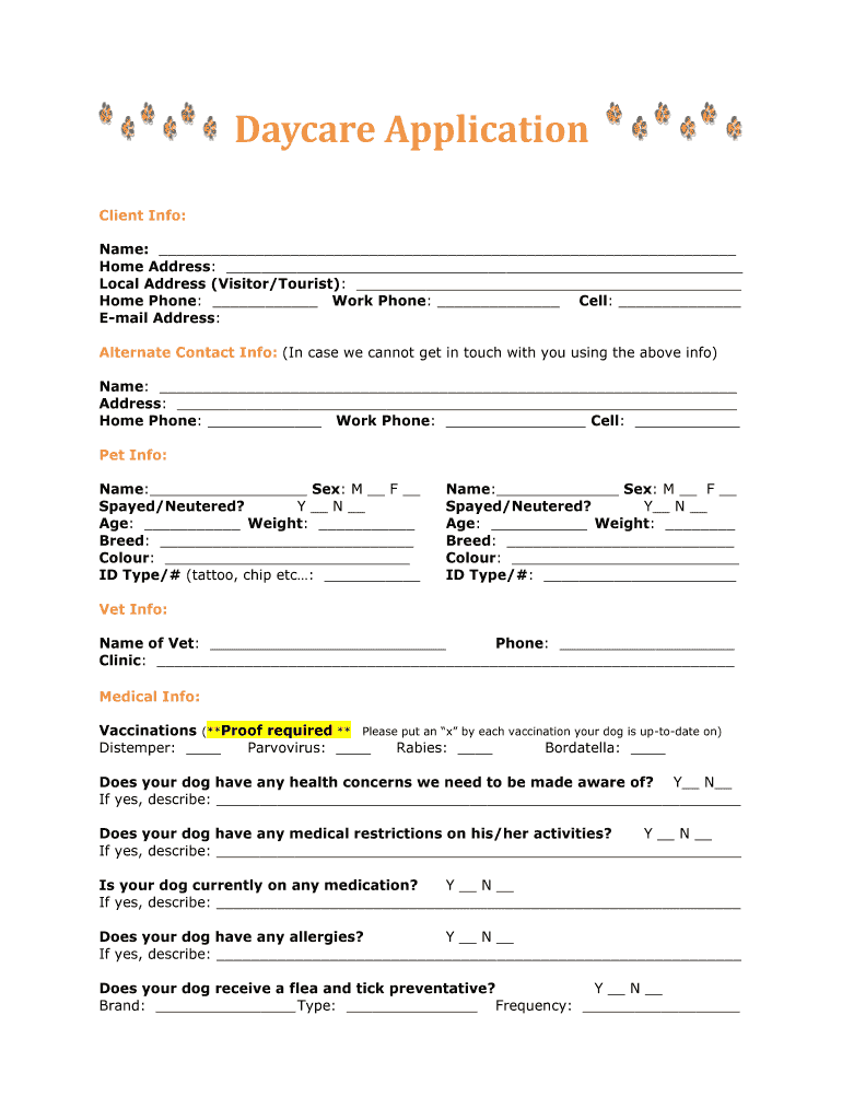 Fillable Online Daycare Application - Okanagan K9 Fax Email Print ...