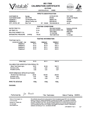 Fillable Online Sample ISO bCertificateb - VistaLab Technologies Fax ...