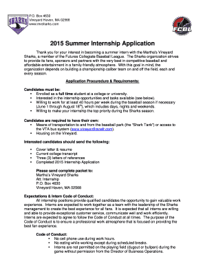 Fillable Online 2015 College Intern Application 85kb - MV Sharks Fax ...