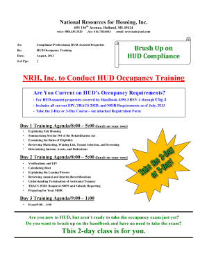 Fillable Online NRH, Inc. to Conduct HUD Occupancy Training - the NRH ...