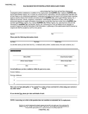 Fillable Online Background binvestigationb release bformb - FirstPRO ...