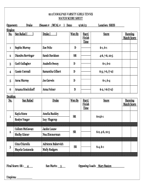 Fillable Online mcalsports 2013TAMALPAIS VARSITY GIRLS TENNIS MATCH ...