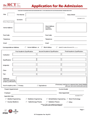 Fillable Online therct org Application for Re-Admission - the RCT Fax ...