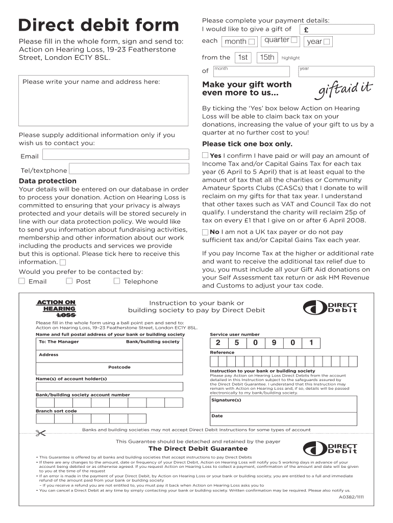 Fillable Online actiononhearingloss org Direct debit form ...