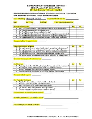 Fillable Online Fire Drill Evaluation form with highlights forCity Hall ...