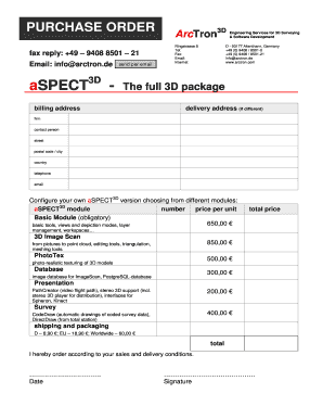 Fillable Online arctron Purchase Order aSPECT3D_2013 - ArcTron 3D GmbH Fax Email Print - pdfFiller