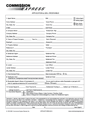 Fillable Online BAPPLICATIONb to SELL RECEIVABLE - Commission Express Fax Email Print - pdfFiller
