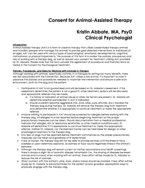 Fillable Online Consent for Animal-Assisted Therapy - Melmed Center Fax ...